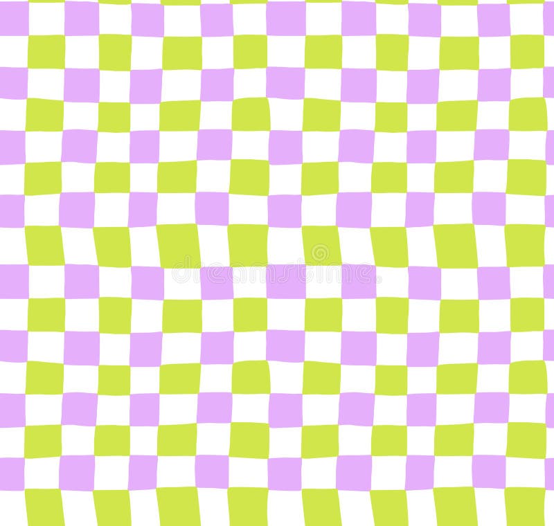 Wavy Checkered Seamless Pattern, Retro Hand Drawn Grid Texture. Funky ...