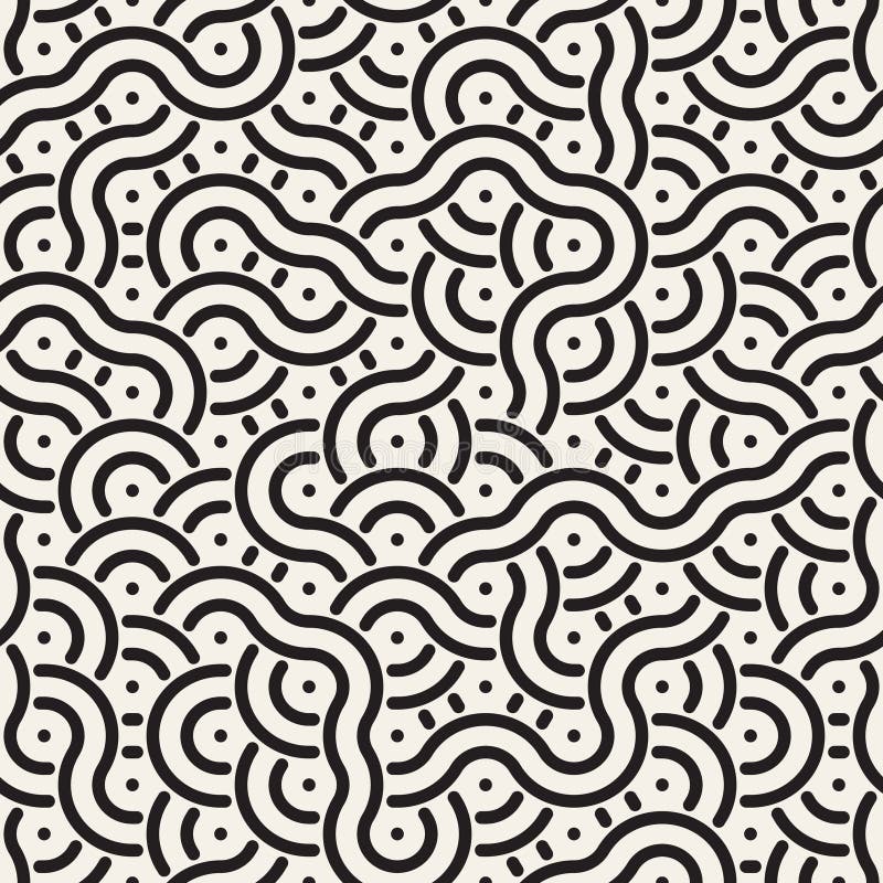 Wavy Circular Vector Seamless Pattern with Black and White Irregular ...