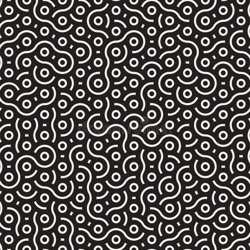 Wavy Circular Vector Seamless Pattern with Black and White Irregular ...