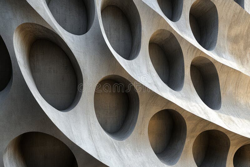 Wavy Concrete Facade with Round Holes Creating an Abstract ...