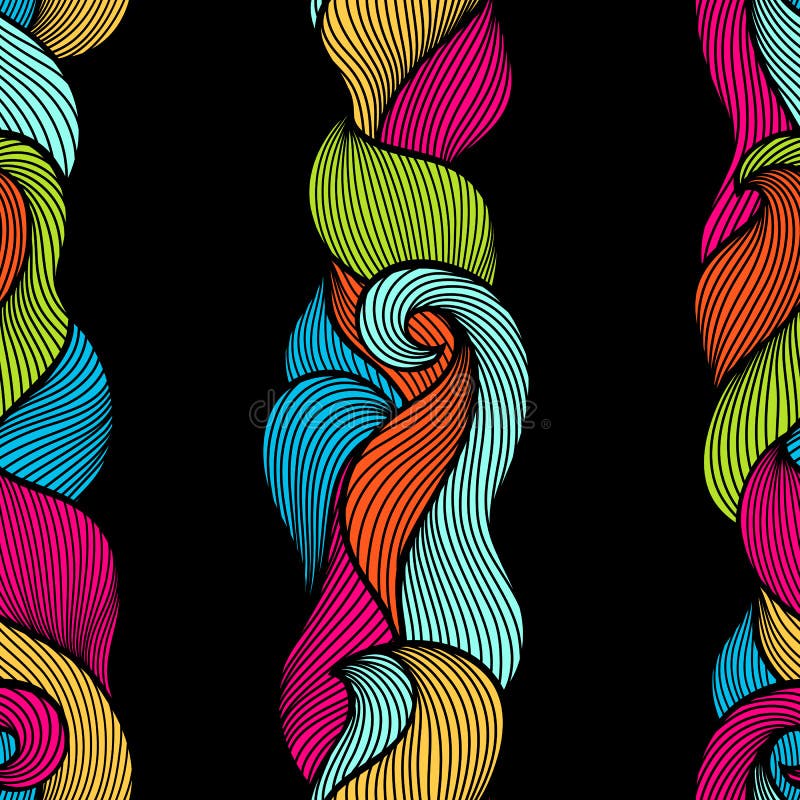 Wavy Curled Seamless Pattern. Abstract Outline Colorful Texture Stock ...