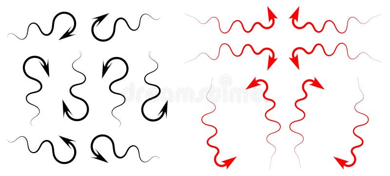 Wavy Curly Curved Red and Black Arrows Pointing in Different Directions ...