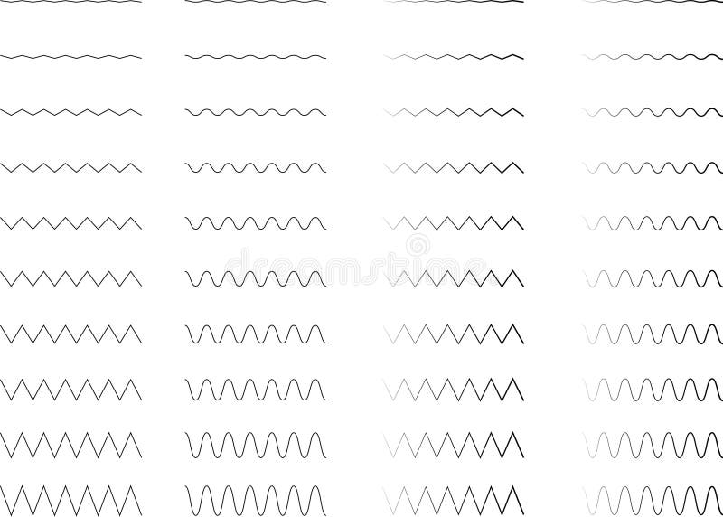 Wavy Curvy Zigzag Criss Cross Horizontal Lines Set - Vector ...
