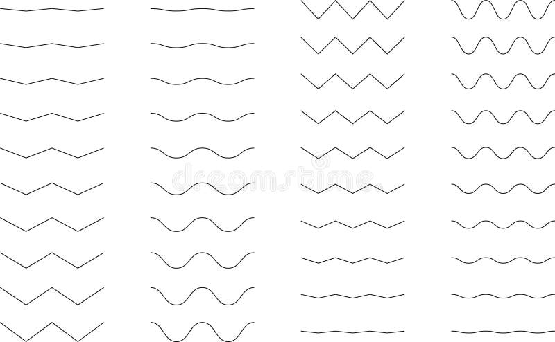Wavy Curvy Zigzag Criss Cross Horizontal Lines Set - Vector ...