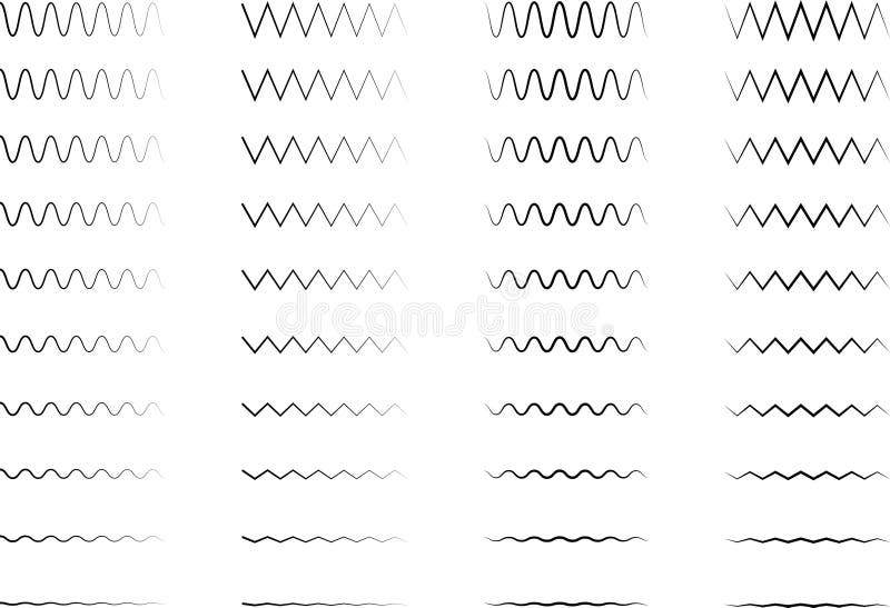 Wavy Curvy Zigzag Criss Cross Horizontal Lines Set - Vector ...