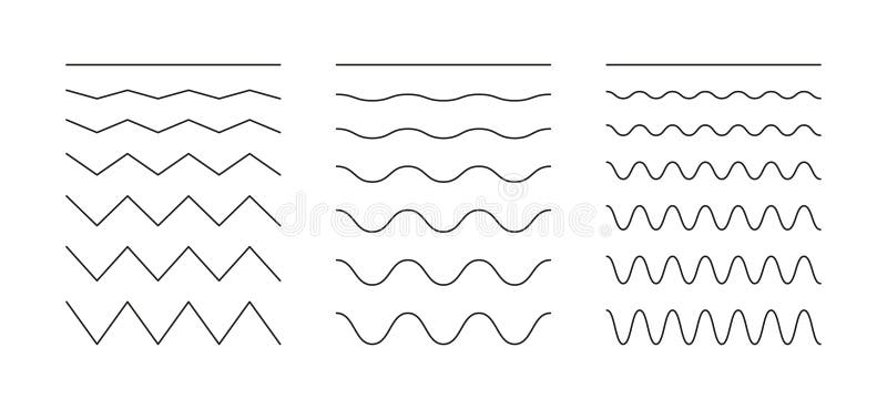 Wavy, Curvy, Zigzag Lines. Undulate Borders, Transverse Horizontal ...