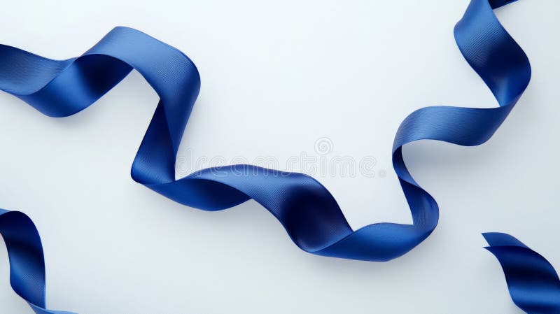 Wavy Dark Blue Satin Ribbon on Textured White Background Material Art ...