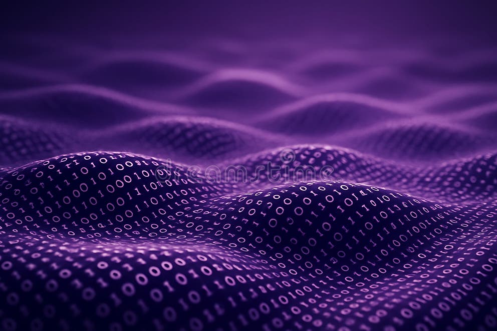 Wavy Digital Landscape of Binary Code in Deep Purple Tones Stock ...