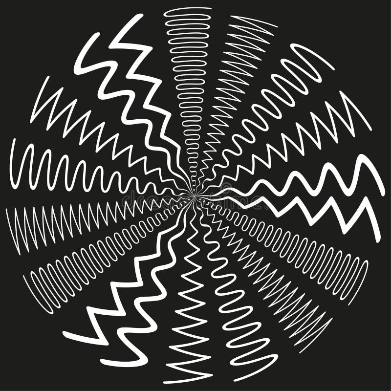 Wavy Disc Form. Hypnotic Round Icon. Zigzag Motion Shape. Vector Black Pattern Stock Vector ...