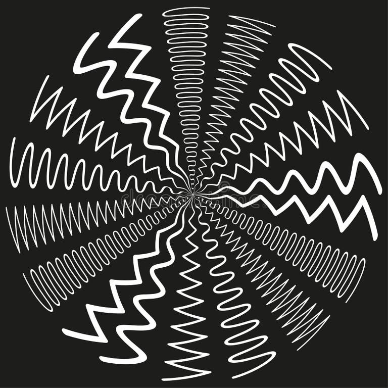 Wavy Disc Form. Hypnotic Round Icon. Zigzag Motion Shape. Vector Black Pattern Stock Vector ...