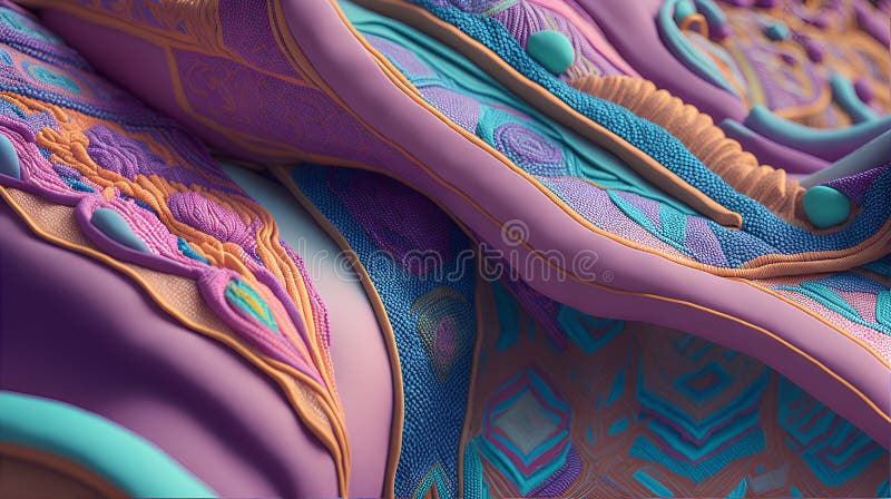 Wavy Fabric Texture with Various Bright Color Floral Prints in Folds ...