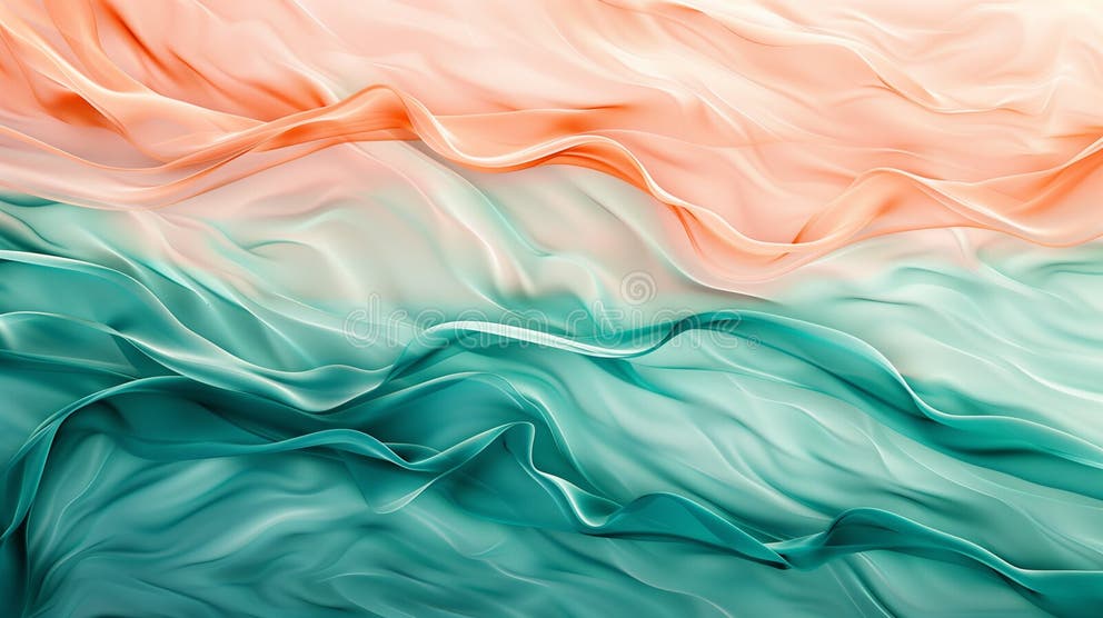 Flowing Fabric Waves in Coral and Teal Gradation Representing Fluid ...