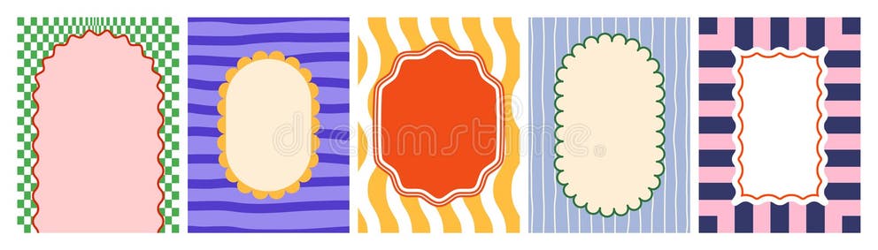 Wavy Frames with Scallop Borders. Vector Rectangles with Wave Edges ...