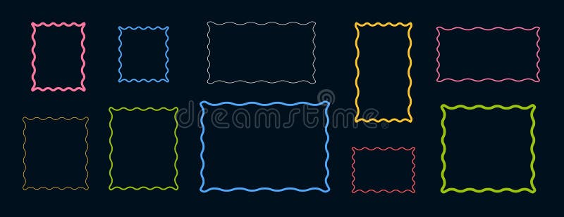 Wavy Frames Set, Colorful Modern Zigzag Borders. Squiggly Shapes Design ...