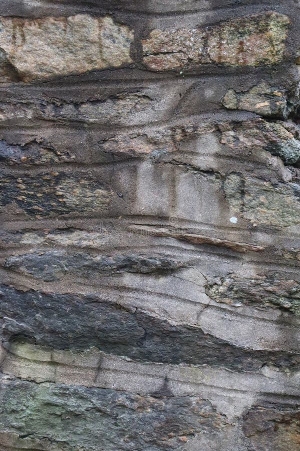 Wavy Gray Rock and Mortar Layers Stock Photo - Image of stone, green ...