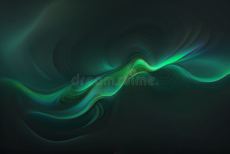 Wavy Green Light Flares Landscape in Dark Background Generative AI ...