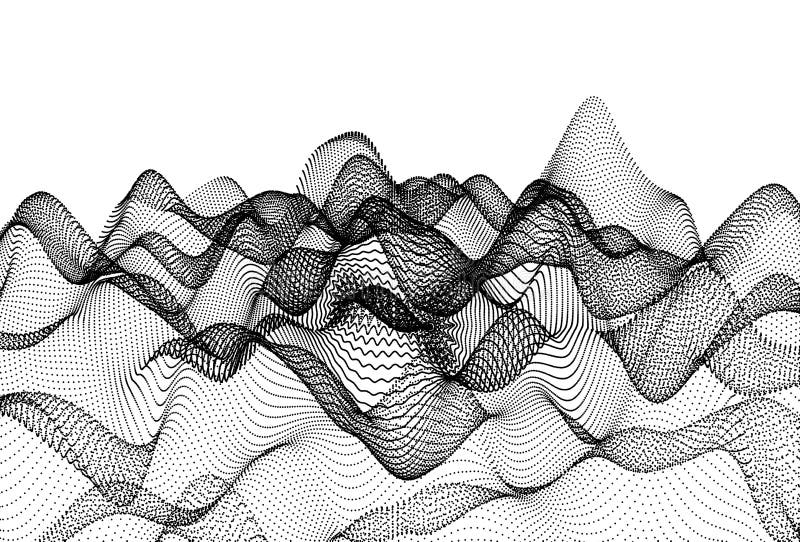Wavy Grid Background. 3d Abstract Vector Illustration with Particle ...