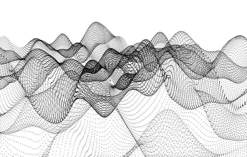 Wavy Grid Background. 3d Abstract Vector Illustration with Particle ...