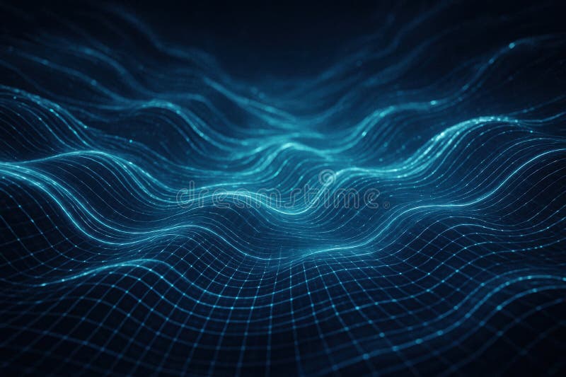 Wavy Grid of Digital Neon Lines Represents Data Flow, Futuristic ...