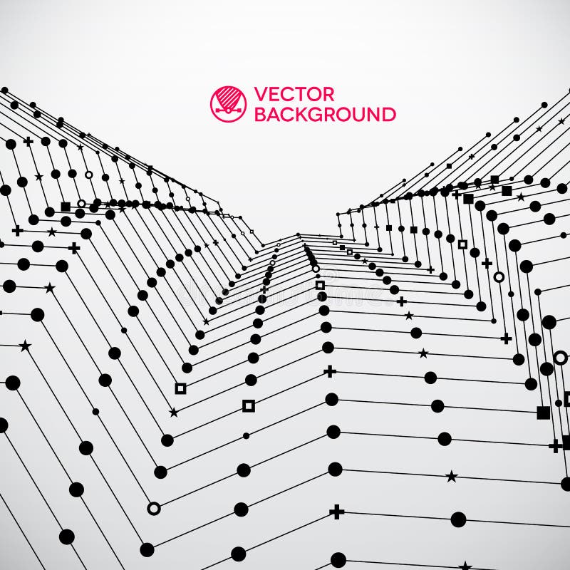 Wavy Grid Made of Connected Dots with Signs Stock Vector - Illustration ...