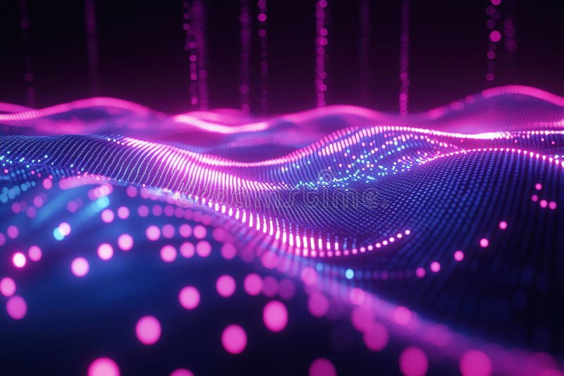 Wavy Grid Pattern Glowing Pink and Blue Lights on Dark Surface ...