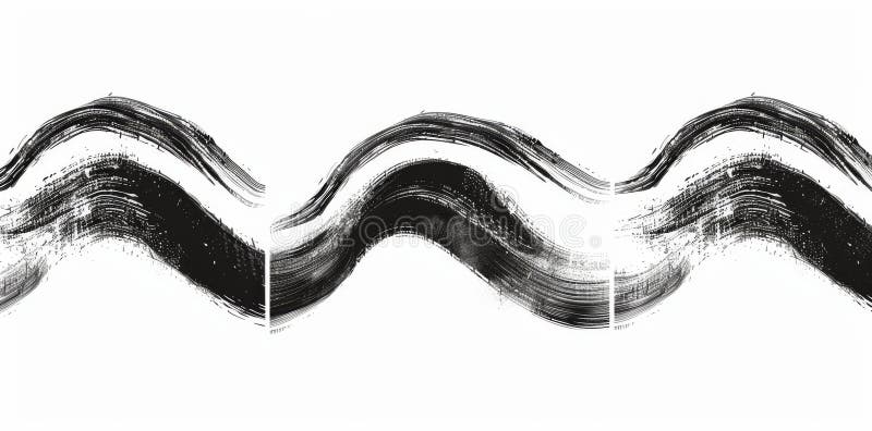 Wavy Horizontal Line Set. Hand Drawn Paint Brush Strokes, Scribble ...