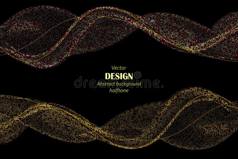 Wavy Horizontal Lines with Golden Halftone Dots on Black Background ...