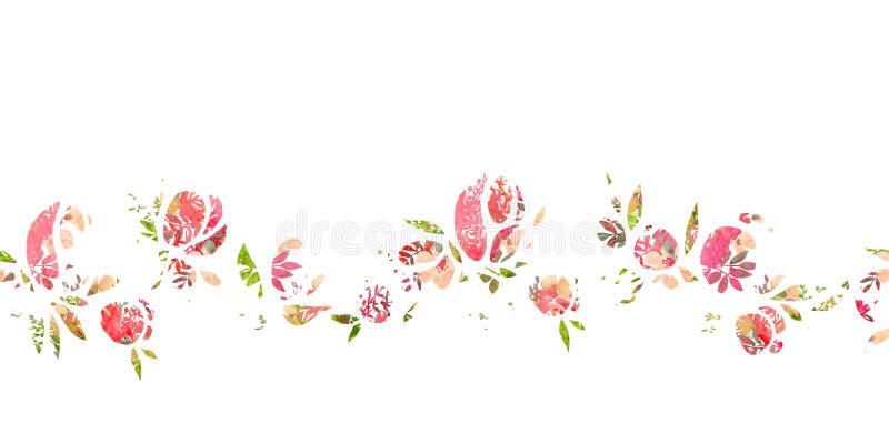 Wavy Horizontal Seamless Pattern of Simple Roses. Watercolor ...