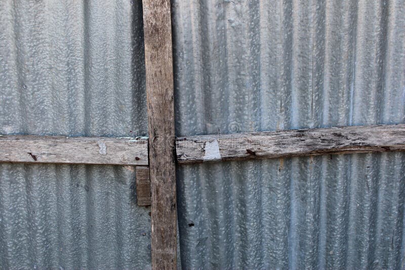 Wavy Iron Sheet Surface for Old Home Wall Attached at Wood Structure ...