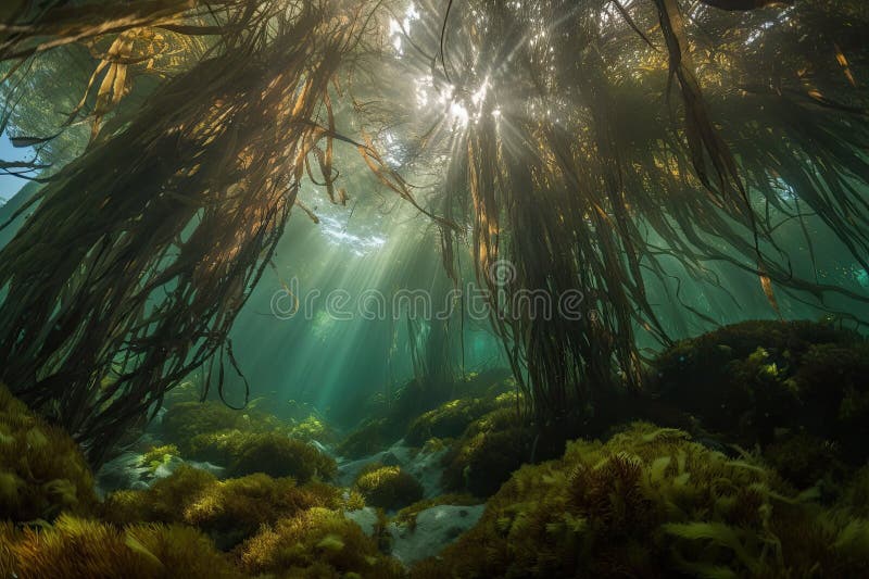 Kelp Forest with View of Distant, Colorful Reef Stock Illustration ...