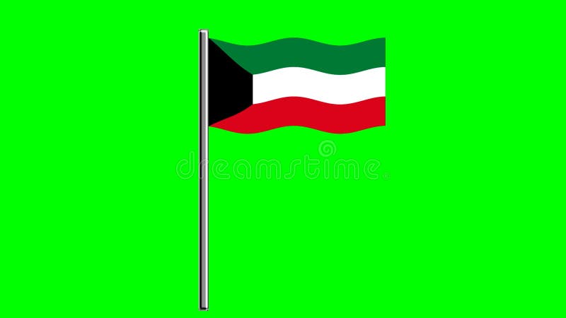 Wavy Kuwait Flag with Pole on Green Screen Background Stock Video ...