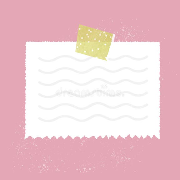 Wavy Lined Note, Memo Sheet Taped with Sticky Ripped Sticker. Memory ...