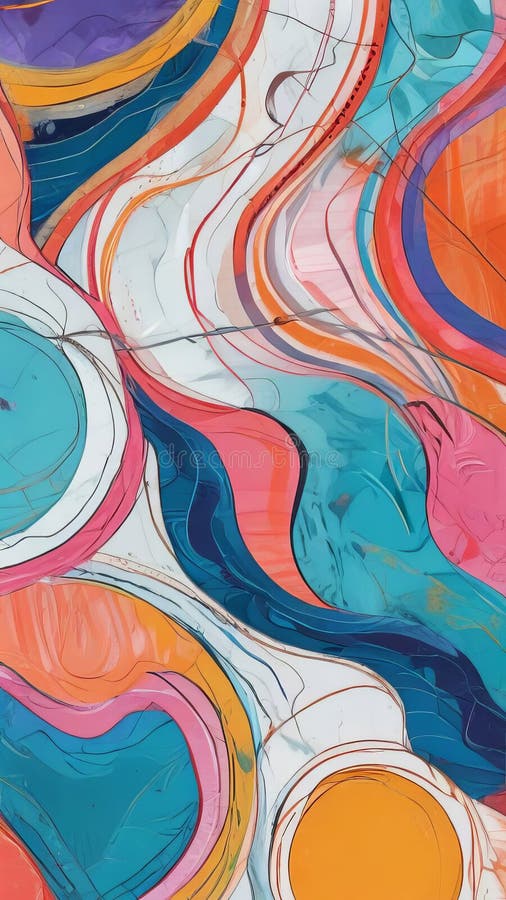 Wavy Lines in Bright Colors with Abstract Shapes and Dynamic Curls ...