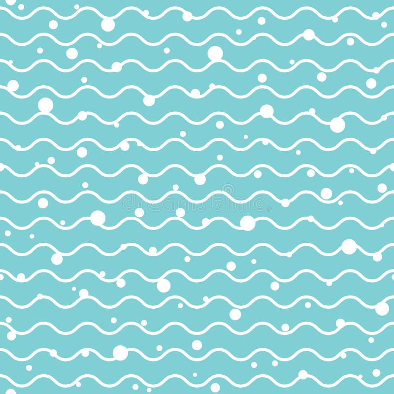 Wavy Lines with Bubbles. Seamless Texture with Light Blue Rolling Lines ...