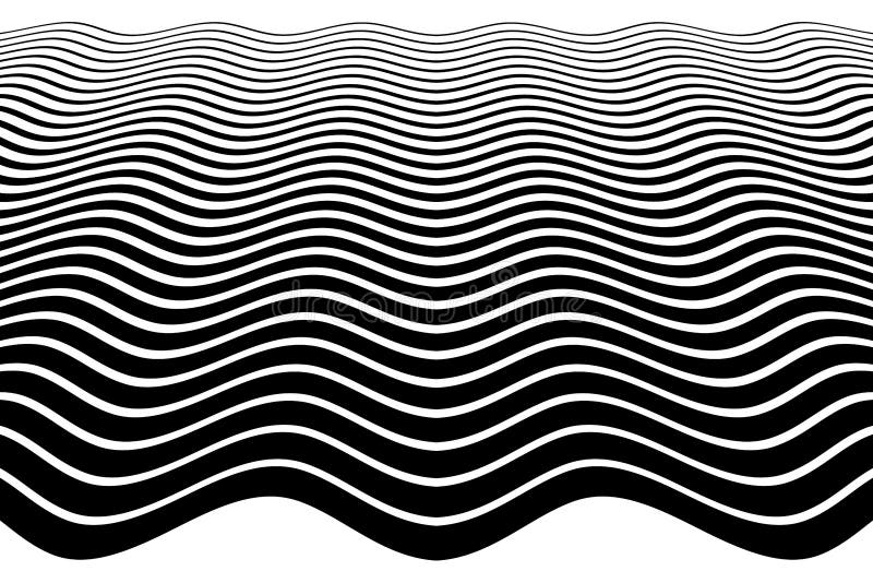 Wavy Lines Halftone Pattern in Diminishing Perspective View. Black and ...
