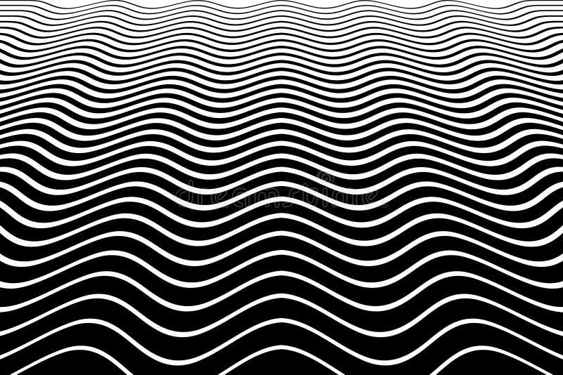 Wavy Lines Halftone Pattern in Perspective View. Black and White ...
