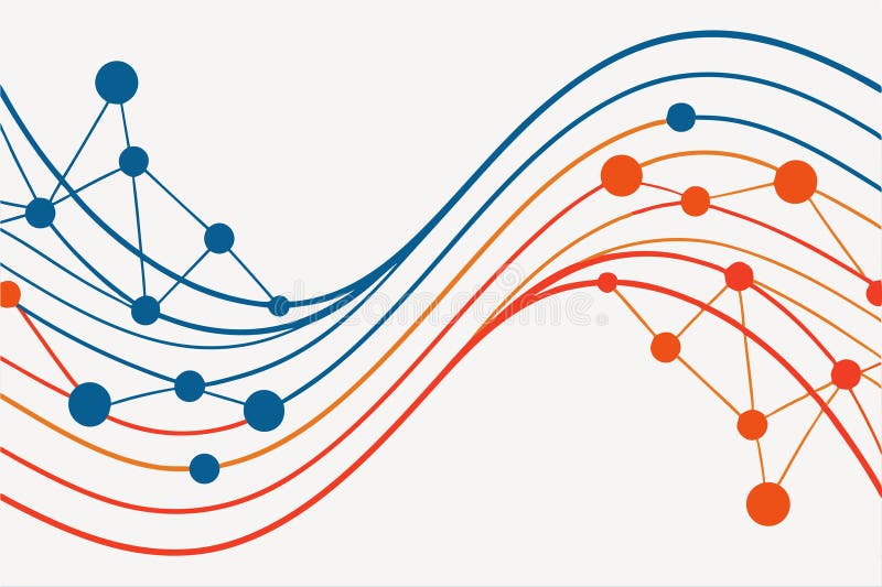 Wavy Lines and Linked Circles in Blue and Orange Form a Network Concept ...