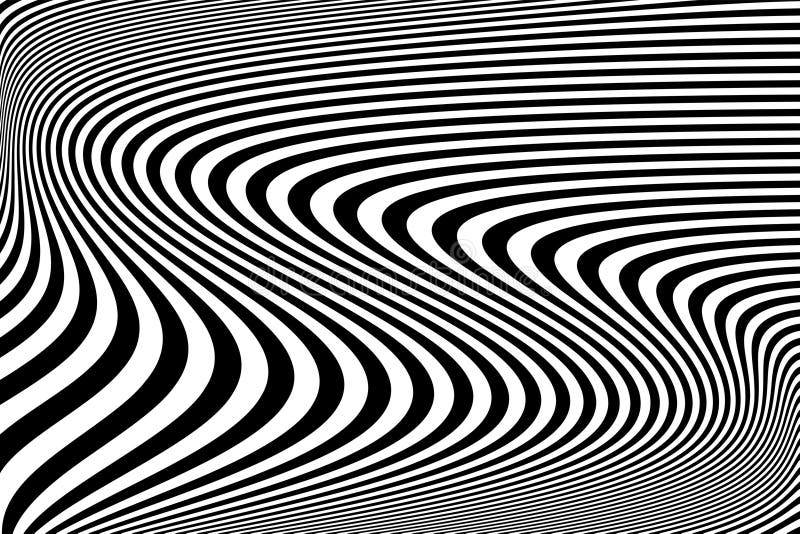 Wavy Lines Op Art Black and White Pattern with 3D Illusion Effect Stock ...