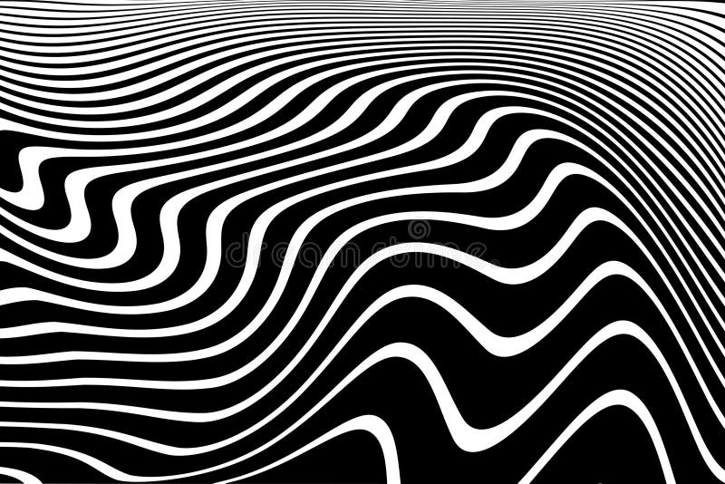 Wavy Lines Pattern with 3D Illusion and Motion Effect. Black and White ...