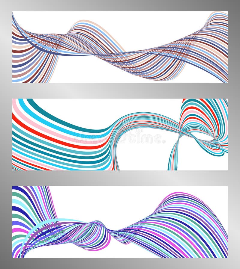 Wavy Lines or Ribbons. Set of 3 Backgrounds. Multicolored Striped ...