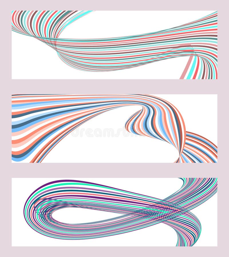 Wavy Lines or Ribbons. Set of 3 Backgrounds. Multicolored Striped ...