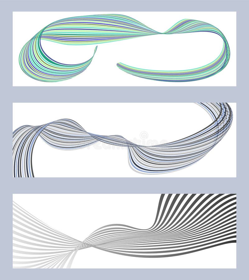 Wavy Lines or Ribbons. Set of 3 Backgrounds. Multicolored Striped ...