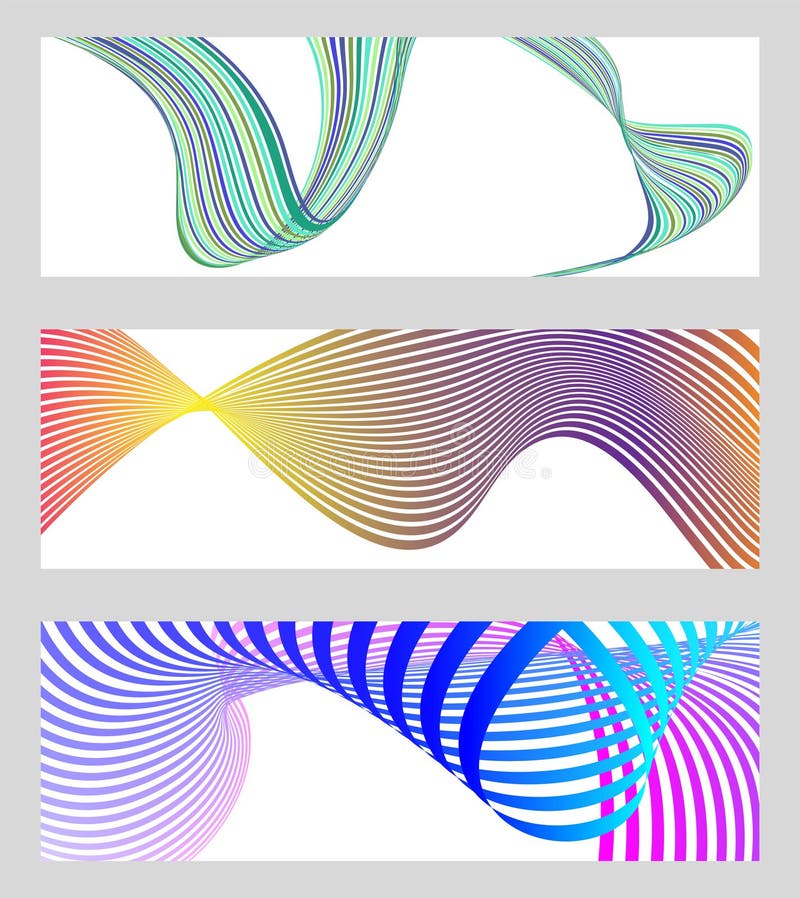 Wavy Lines or Ribbons. Set of 3 Backgrounds. Multicolored Striped ...
