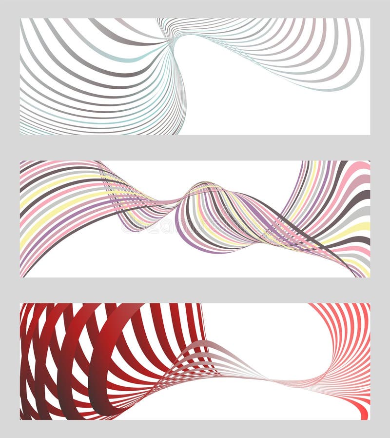 Wavy Lines or Ribbons. Set of 3 Backgrounds. Multicolored Striped ...
