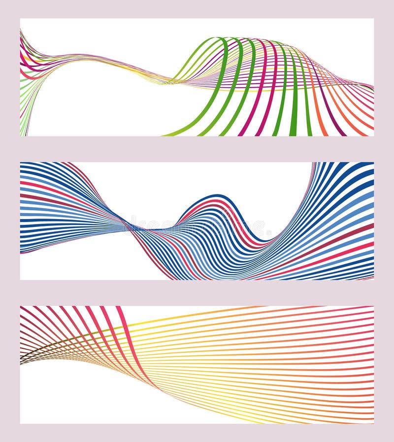 Wavy Lines or Ribbons. Set of 3 Backgrounds. Multicolored Striped ...