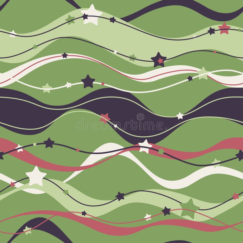 Wavy Lines with Stars. Seamless Vector Pattern Stock Vector ...