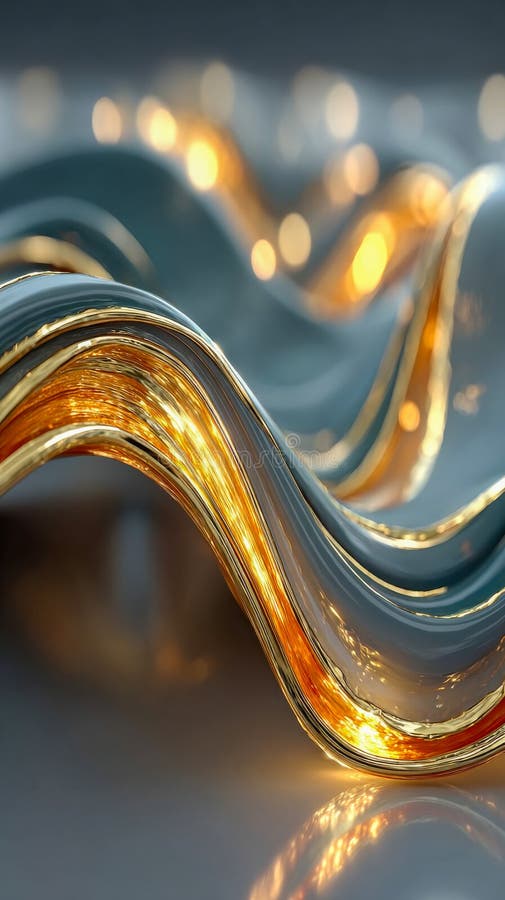 Wavy Metallic Lines Illuminated by Golden Particles Stock Photo - Image ...