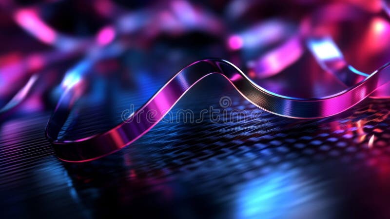 Wavy Metallic Ribbon with Blue and Pink Neon Lights Stock Illustration ...
