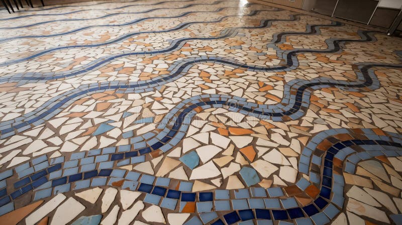 Wavy Mosaic Tile Floor Design, Abstract Blue and High Quality Image ...