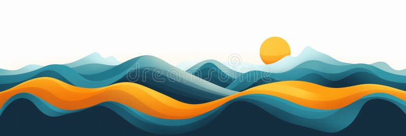 Wavy Mountain Landscape at Sunset Stock Illustration - Illustration of ...
